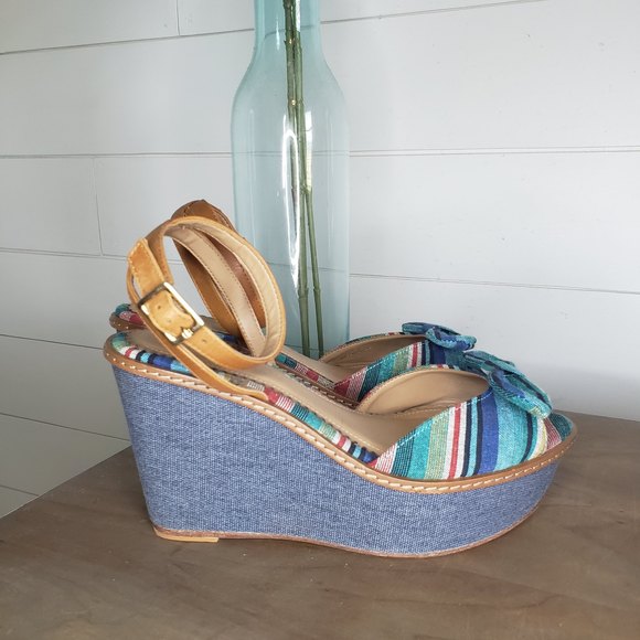 Anthropologie | Shoes | Anthro Miss Albright Platform Bow Rainbow Denim ...